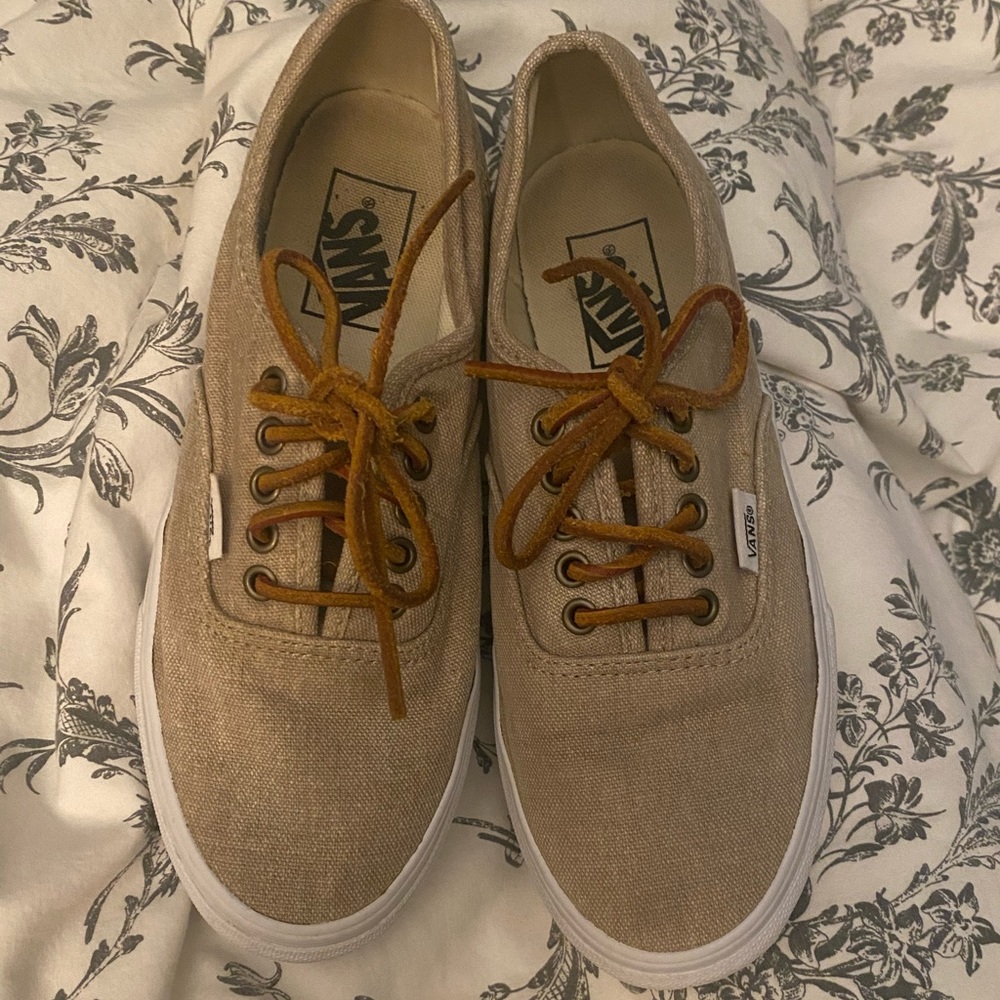 Vans Authentic Shoe Washed Tan Canvas Slim Sneaker Wi… - Gem